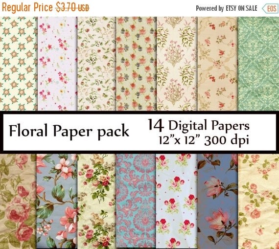 SALE50% Floral digital paper : FLORAL PAPER rose by ChiliPapers