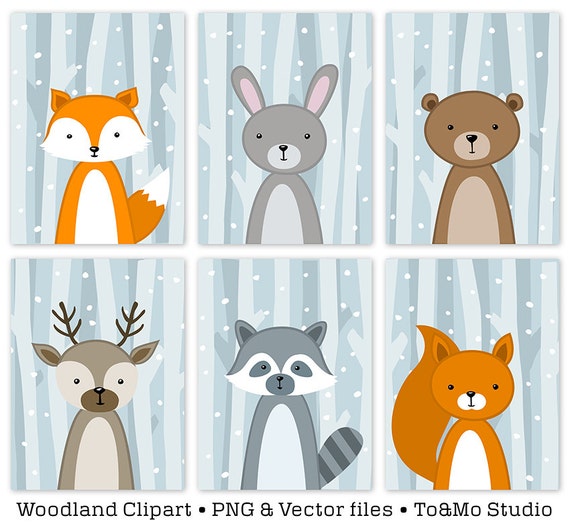 Woodland Animals Cute Winter Clip Art Poster & Vectors