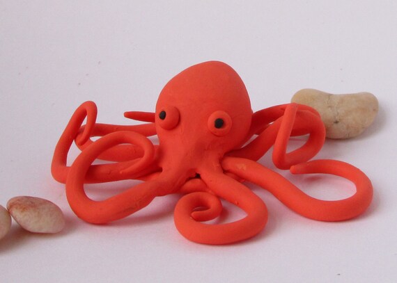 Polymer Clay Orange Octopus Realistic Figurine Miniature