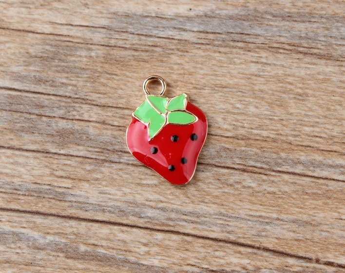 Strawberry Charms, 10PCS, 15*22MM, Enamel Charm, Fruit Charm, Red Charm ...