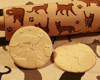 CATS pattern Embossing Rolling Pin. Engraved rolling pin with