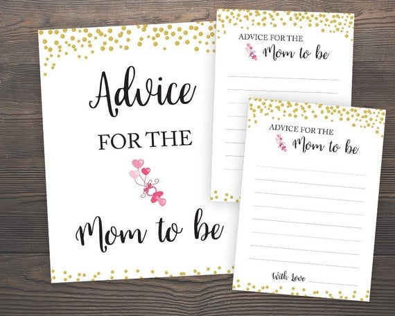 Advice for the mom to be Printable Baby Shower Advice for