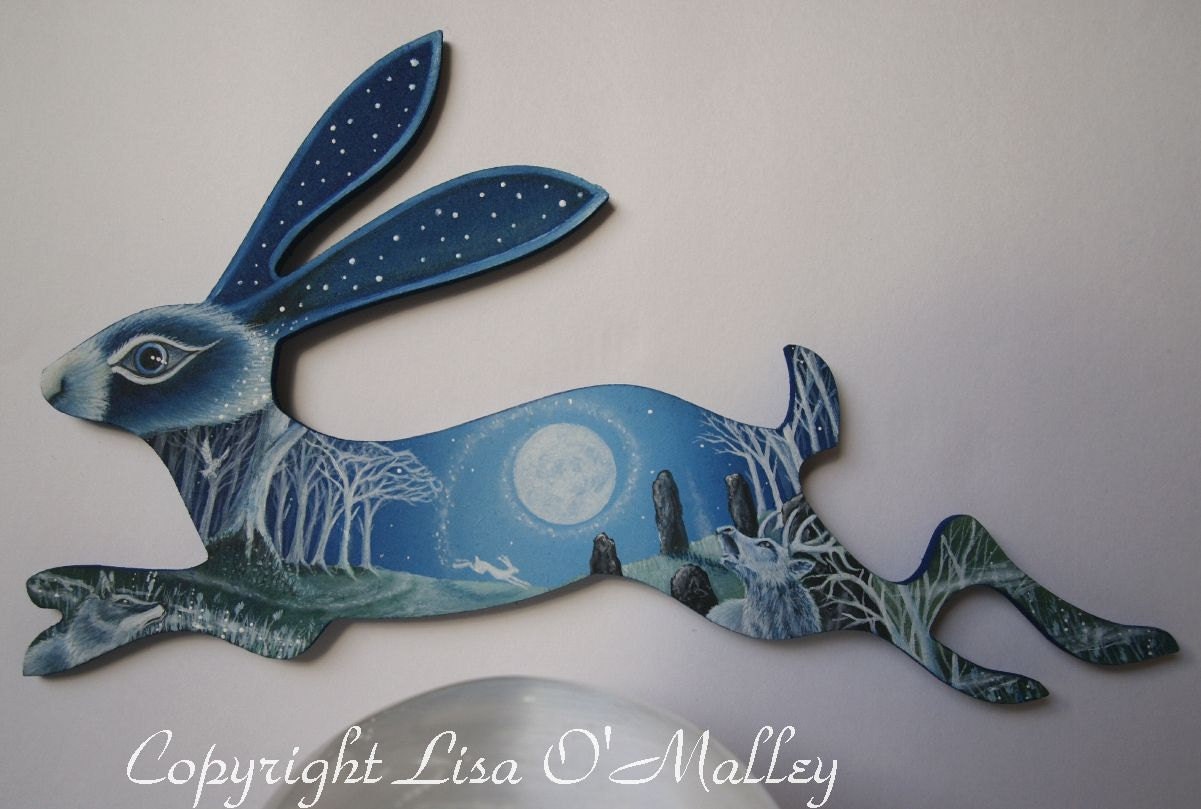 Hand Painted Wooden Hare Wall Plaque White Magic