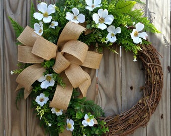 Spring burlap wreath | Etsy