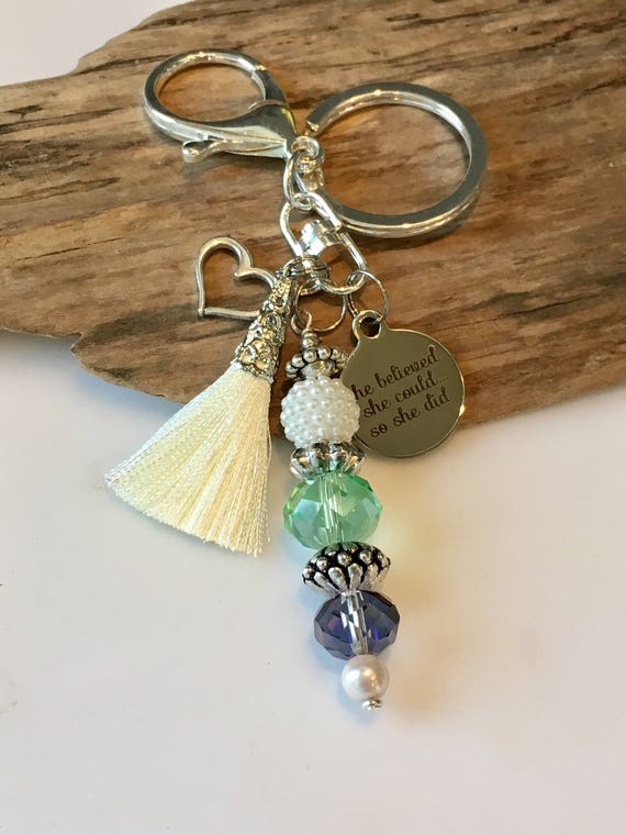 Boho Keychain Inspirational Keychain Beaded Tassel Keychain