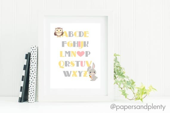 Woodland Animal Alphabet Nursery Print Wall Art Home Decor