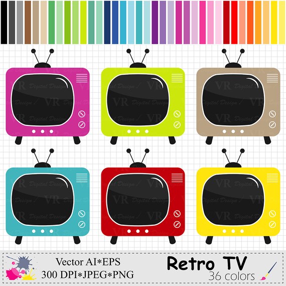 Retro TV Clip Art Television Clipart Rainbow Vintage TV