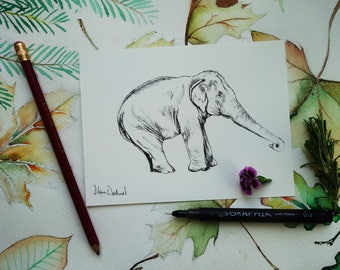 Elephant drawing | Etsy