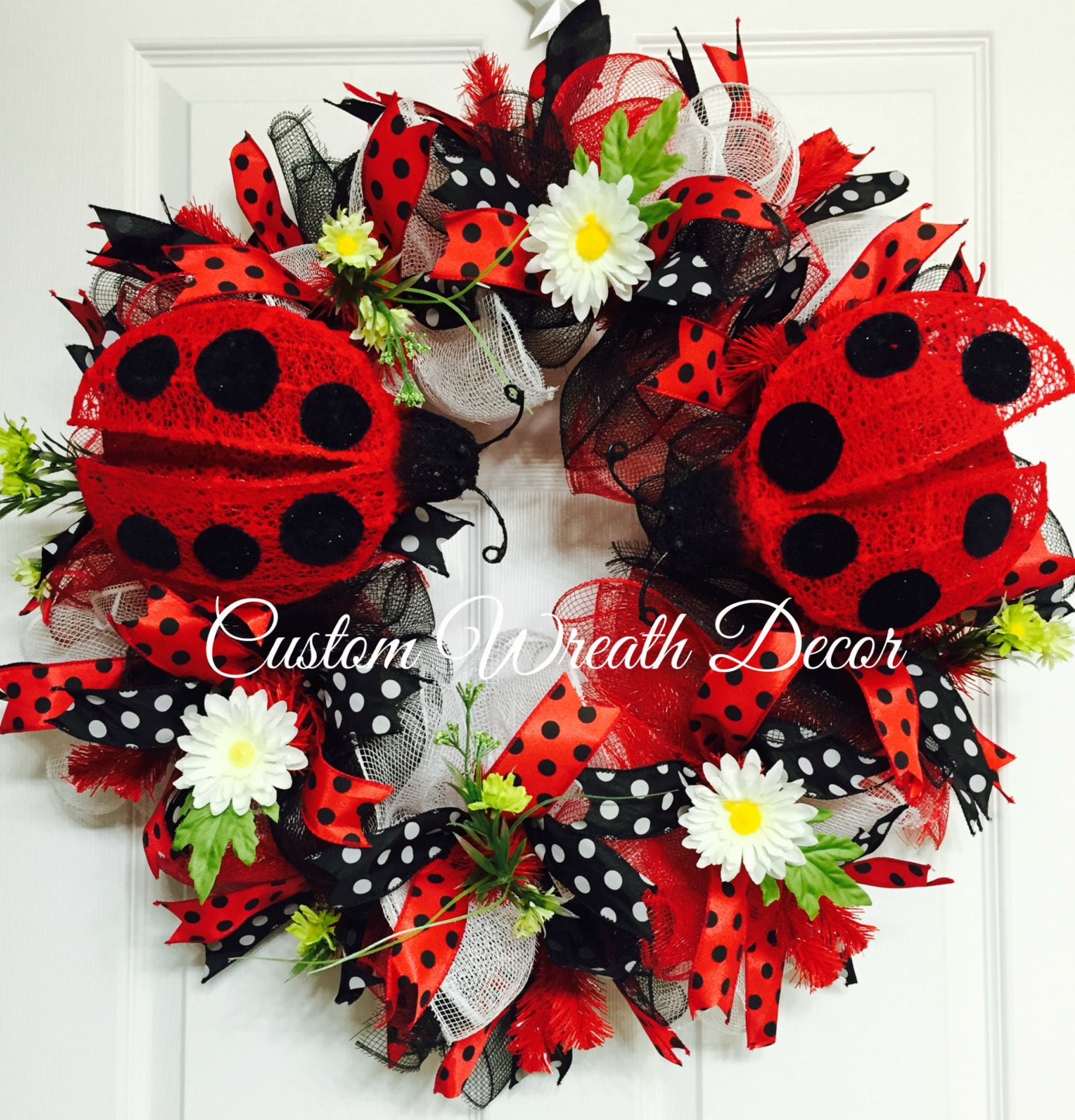 Ladybug Wreath Red and Black Lady Bug Wreath Spring Wreath