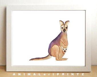 Kangaroo watercolor | Etsy