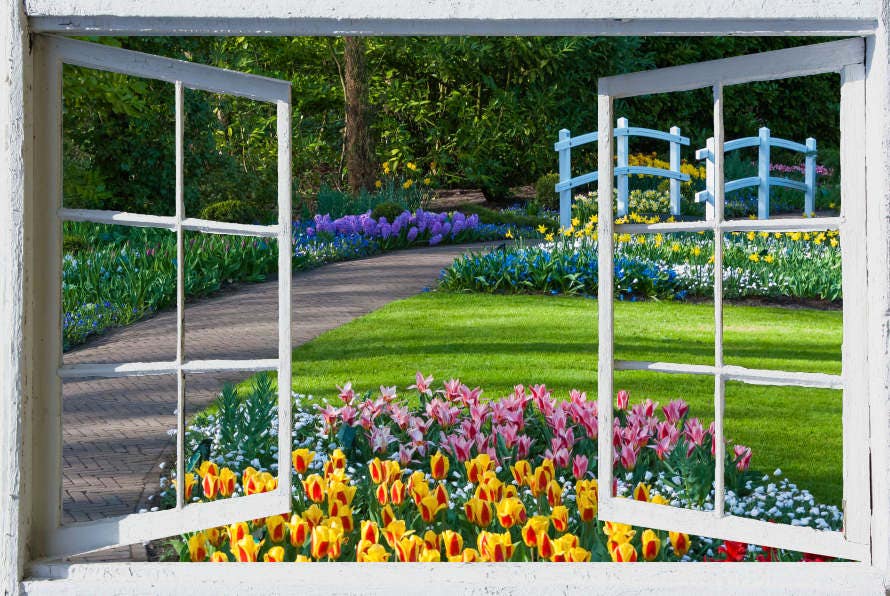 Wall mural window self adhesive Holland garden open window