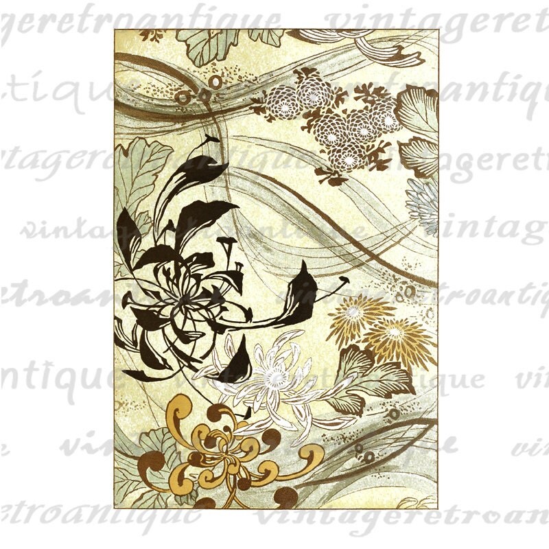 Japanese Flower Design Printable Digital by VintageRetroAntique