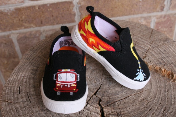 Hand PAINTED FIREFIGHTER SHOES Fireman Shoes Toddler and