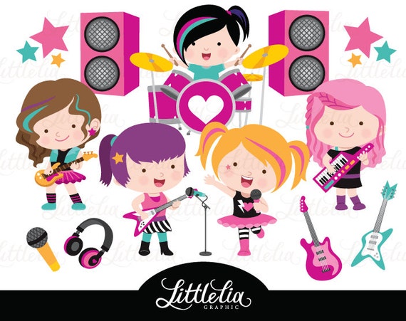 Rock star girls clipart music clipart 16098