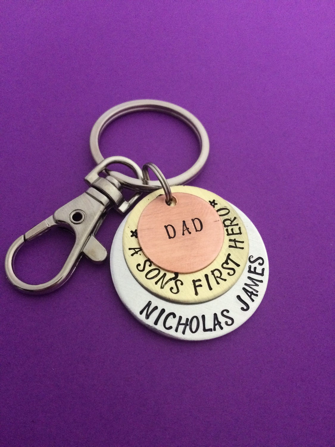 new dad gift keychain a sons first hero dad by MommysMetalz