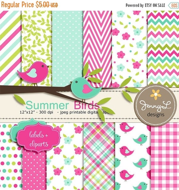 50% OFF Birds Digital papers and Clipart Tree by JennyLDesignsShop
