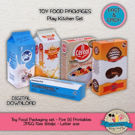 Toy food packaging set Printable DIGITAL DOWNLOAD JPEG