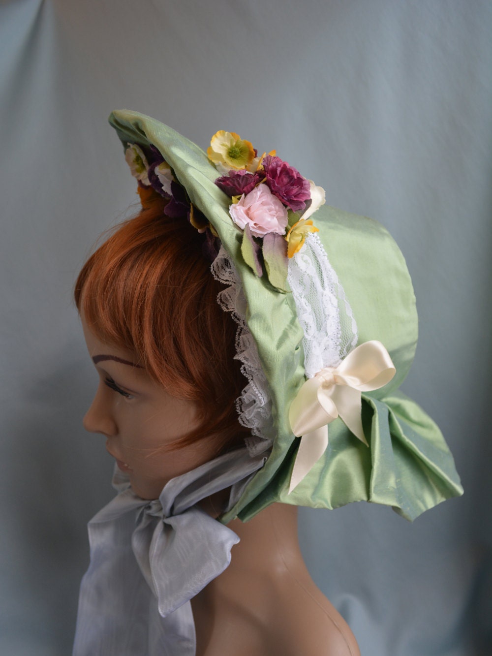 Genuine Silk Civil War Era Spoon Bonnet