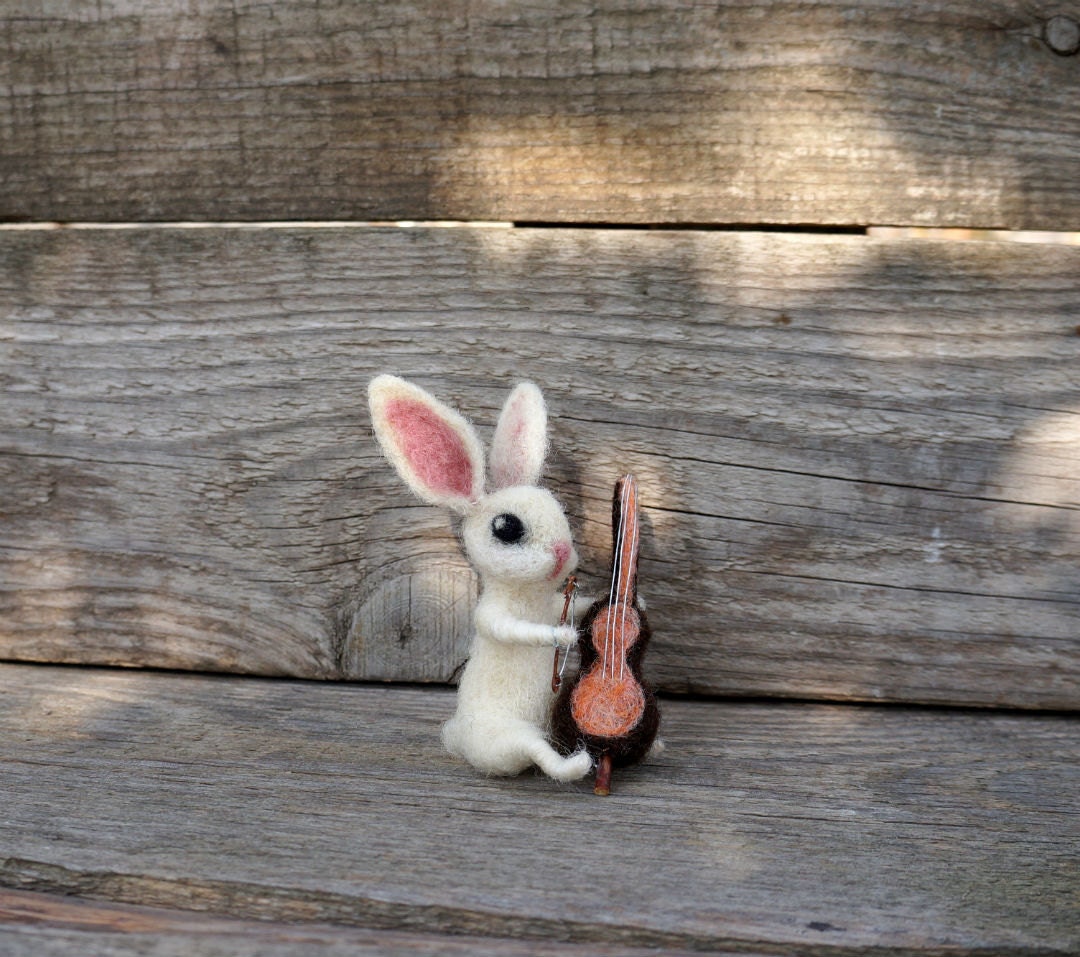 Cellist Cello Player Cute bunny playing cello Felted Miniature