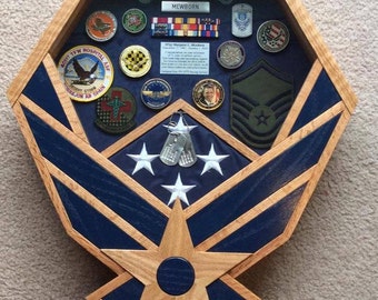Handcrafted Air Force Shadow Box Oak & Black Walnut the