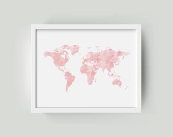 Pink world map | Etsy