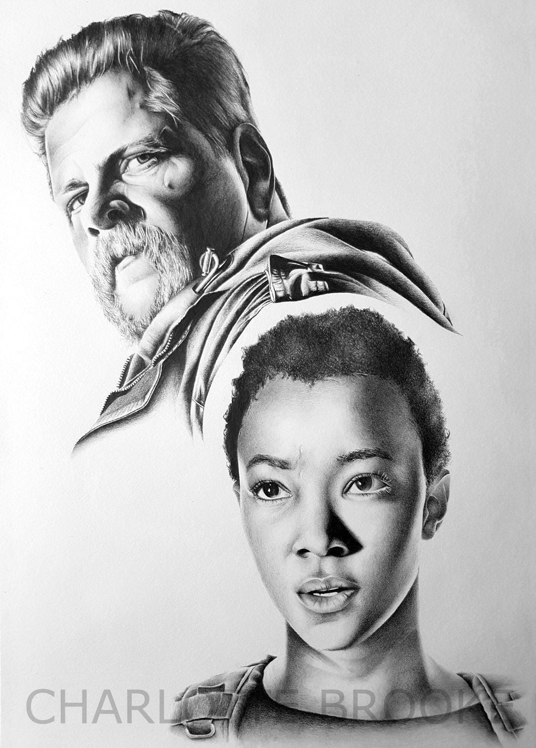 Abraham and Sasha The Walking Dead Pencil Portrait Drawing