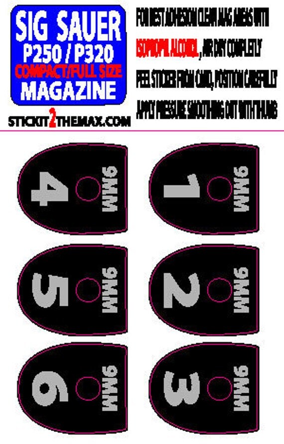 CALIBER and NUMBER base plate stickers