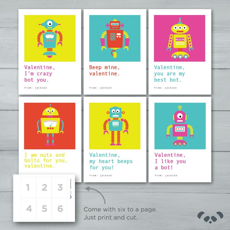 Kids Valentine cards Robot Valentines Robot Computer Kid