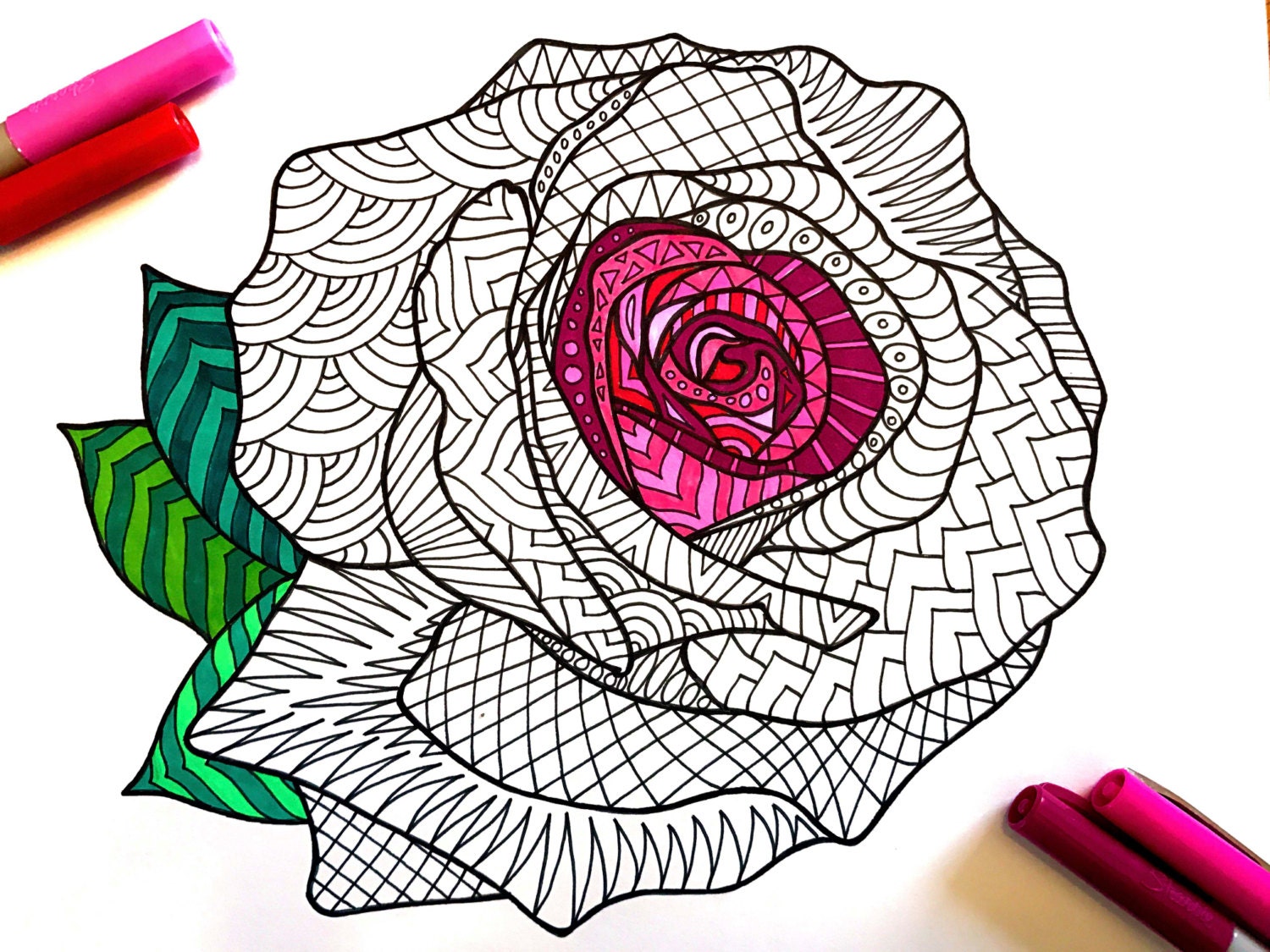 Rose PDF Zentangle Coloring Page