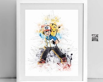 Items similar to Ash and Pikachu Pokémon Nintendo - 8 Bit Pixel Art ...