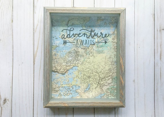 Adventure Awaits Ticket Travel Shadow Box FREE SHIPPING