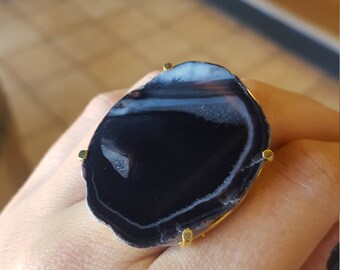 Black agate ring | Etsy