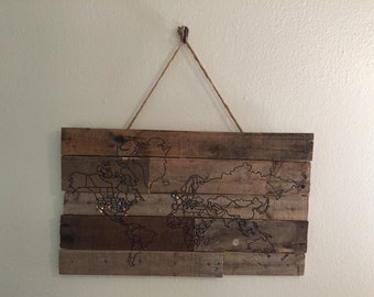 Wood world map | Etsy
