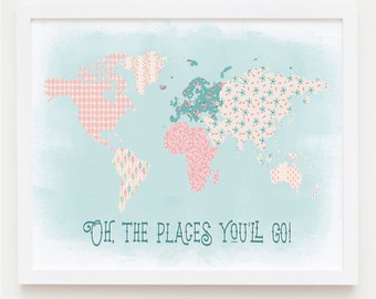 Pink world map | Etsy