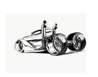 Hot rod drawing | Etsy