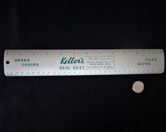 Vintage Blue Metal Advertising Ruler with Black Type. Harper