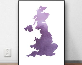 Great Britain Watercolor Map United Kingdom Art Print 522