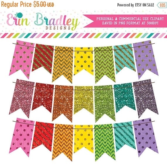 70% OFF SALE Rainbow Glitter Banners Clipart by ErinBradleyDesigns