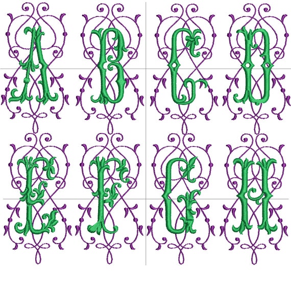 Single Initial Two color Machine Embroidery Monogram Font in
