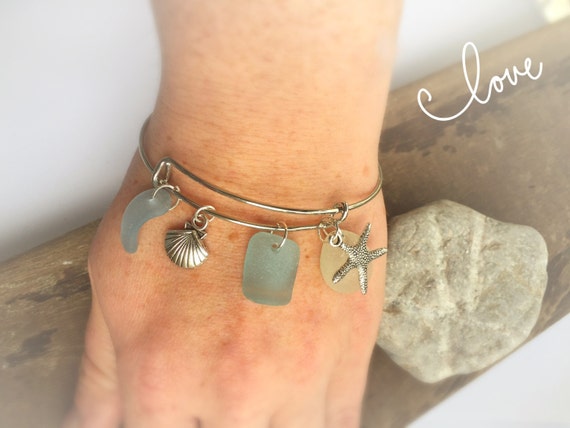 Sea Glass Bangle Beach Bracelet Nautical Gift Isle of Wight