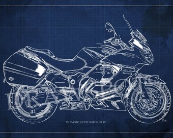 Indian Chief 1948 Blueprint Art Print 12x8 in Motorcycle Art