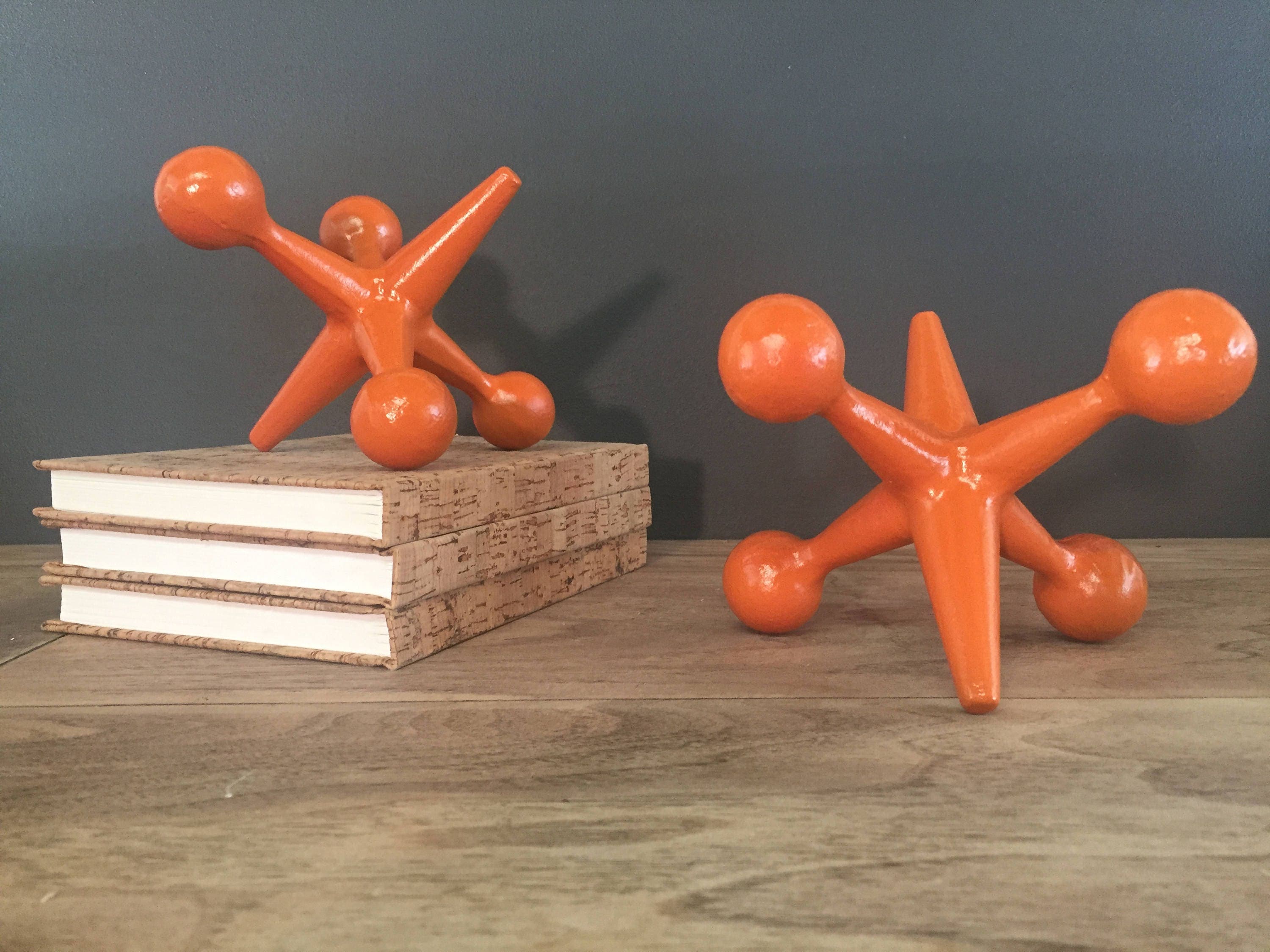 Sputnik Orange Home Decor Large Cast Iron Jacks Bookends