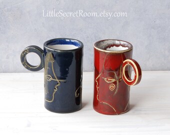 Pottery face mug | Etsy