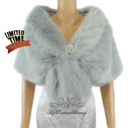 Faux Fur Stole Silver Faux Fur Wrap Fur Shrug Wedding Fur