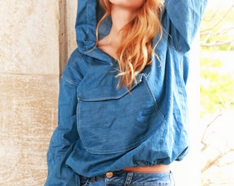 Denim pullover | Etsy