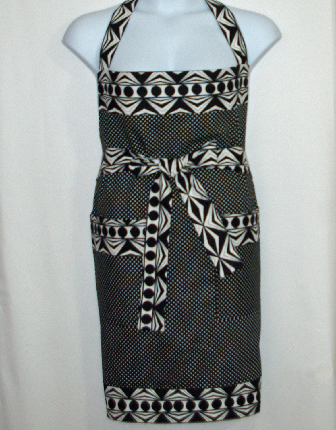 Plus Size Apron Pretty Feminine Black White Polka Dots