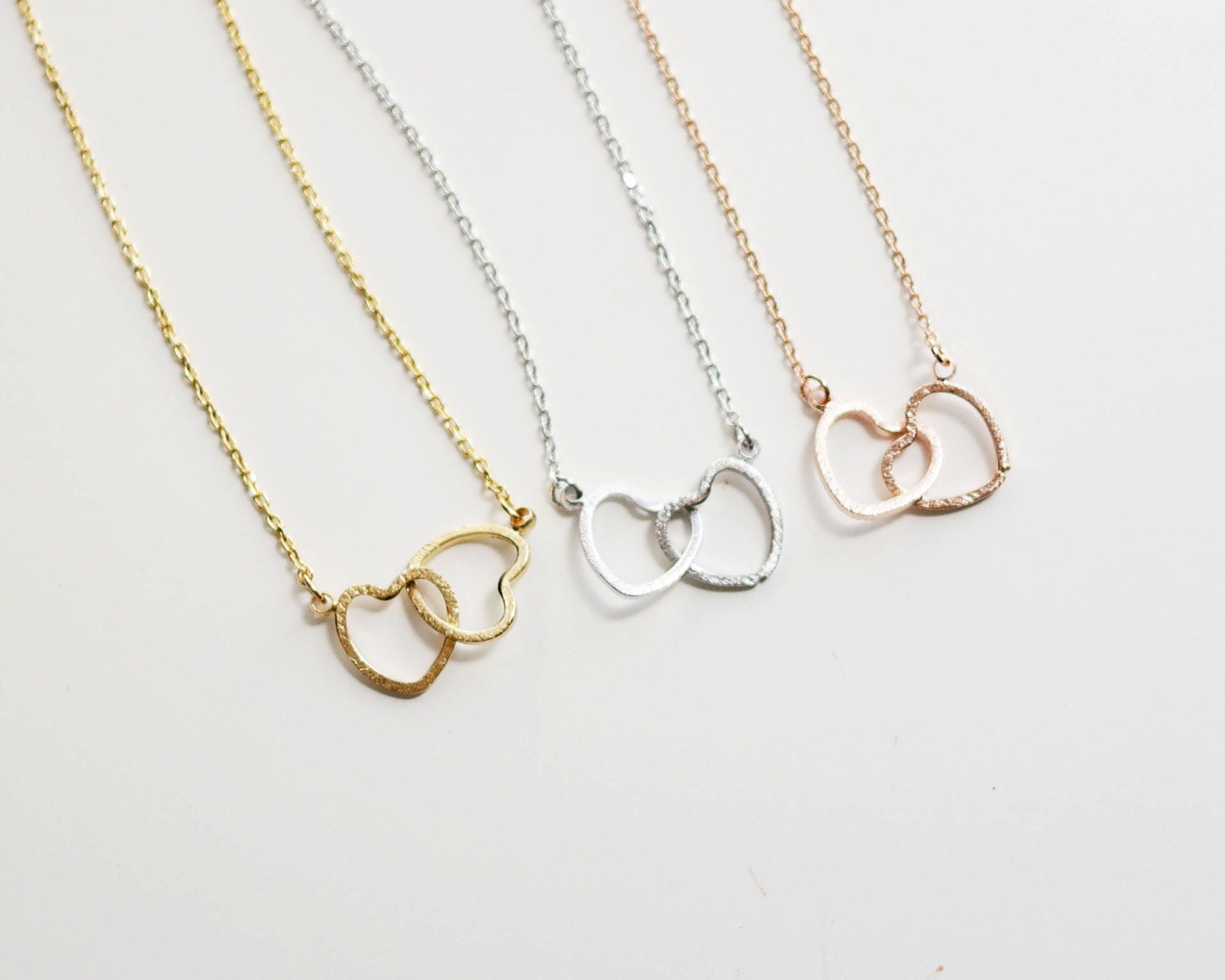Two hearts necklace Double hearts necklace Rose gold