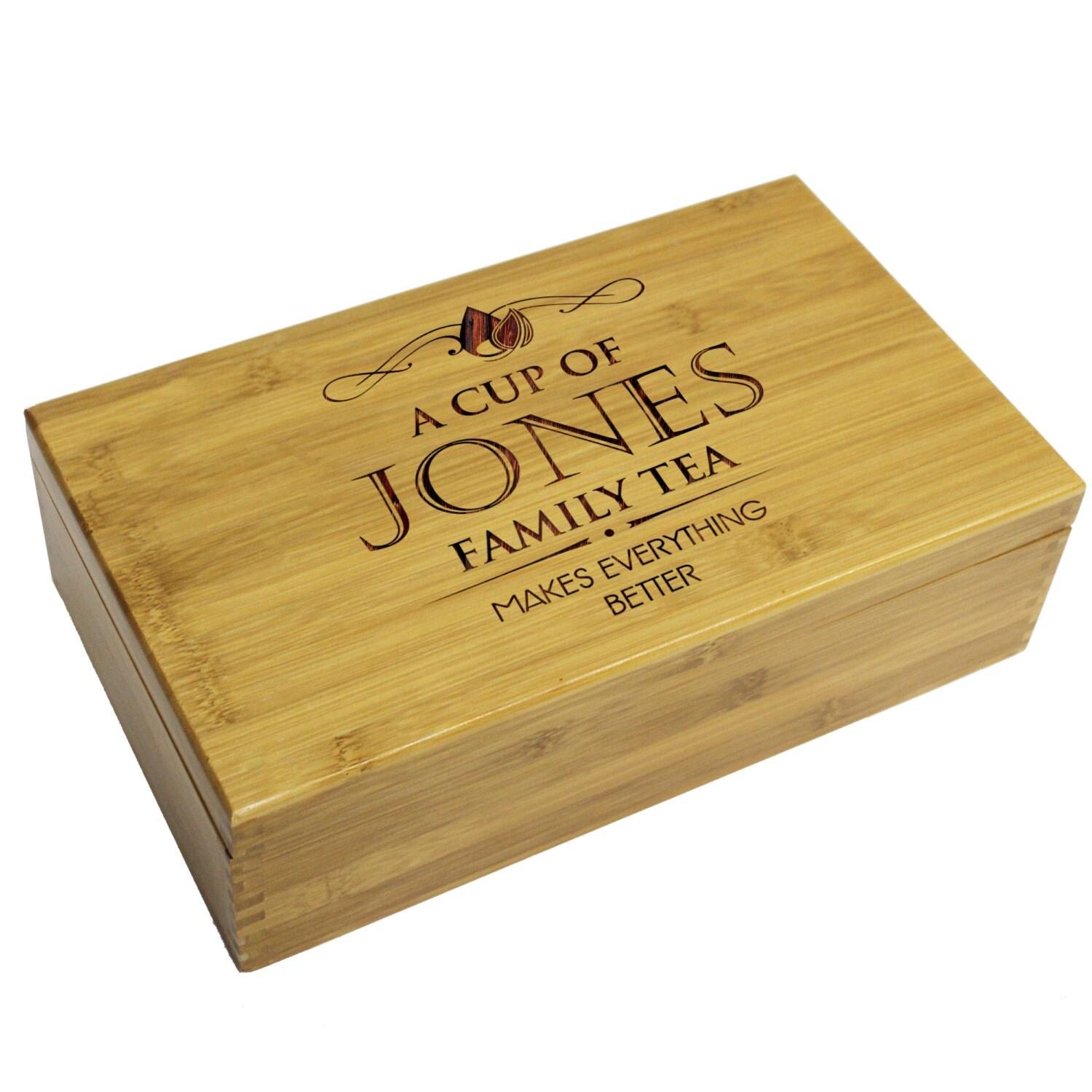 Engraved Tea Chest Tea Caddy Personalized Tea Storage Box