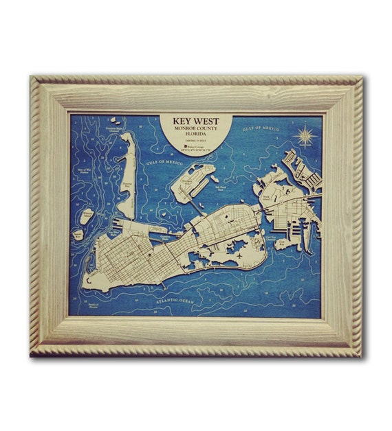 Key West Florida Dimensional Wood Carved Depth Contour Map