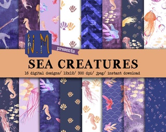 Sea Digital Paper Pack Watercolor Nautical Seamless